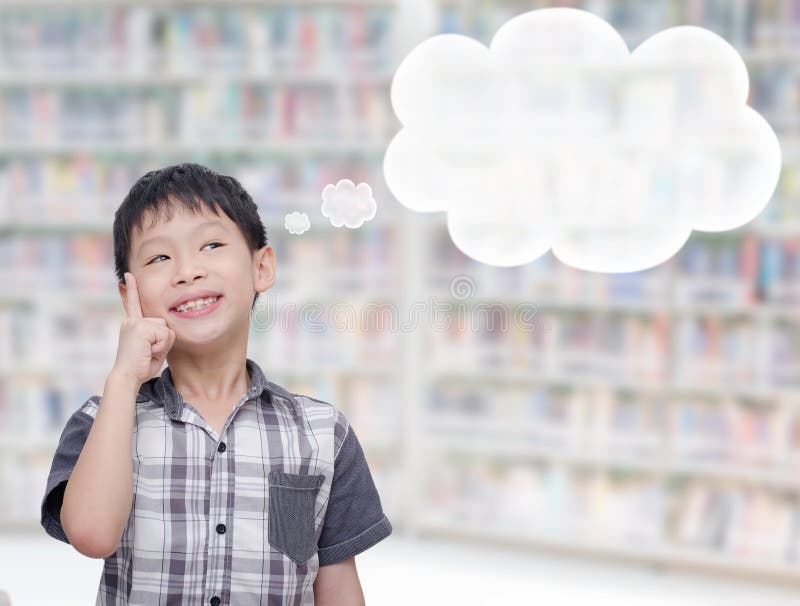 Boy thinking in library stock image. Image of chinese - 49986987