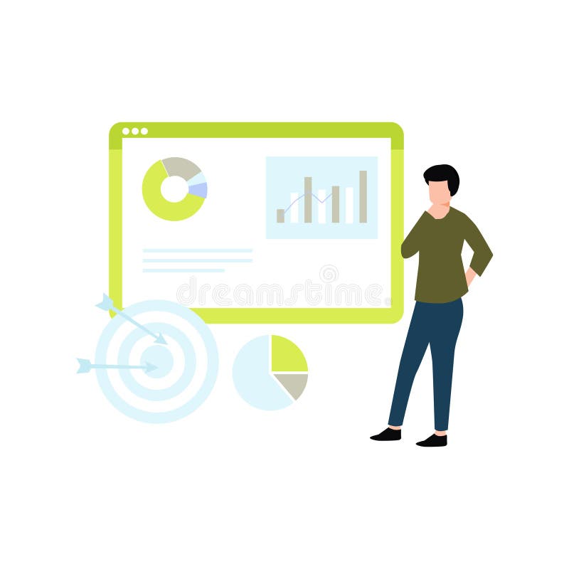 A Boy is Thinking about Analytic Chart Stock Illustration ...