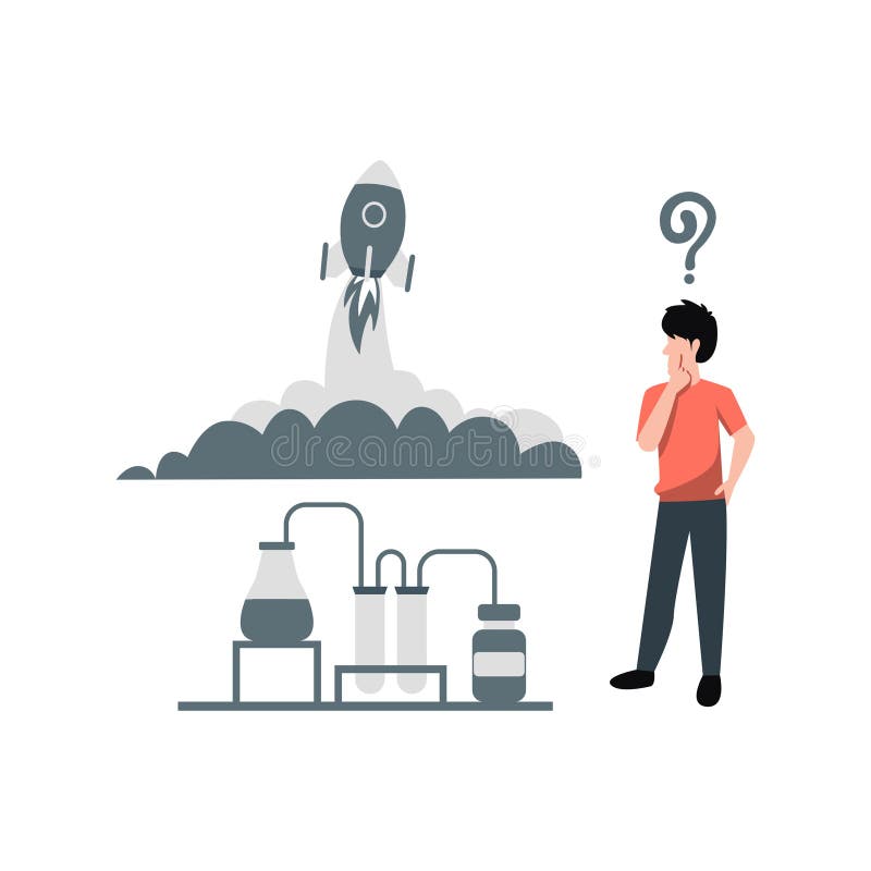 A Boy is Thinking about Experiment Stock Illustration - Illustration of ...