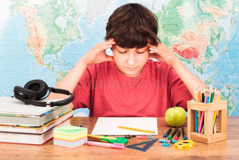 Boy Thinking about His Homework Stock Photo - Image of confident ...