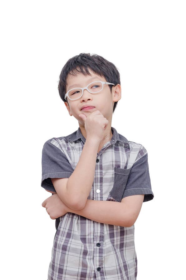 Boy Thinking Over White Background Stock Image - Image of isolated ...
