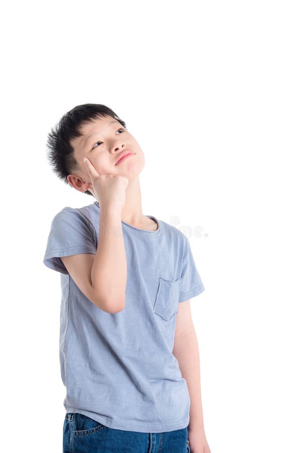 Boy Thinking Over White Background Stock Image - Image of serious ...