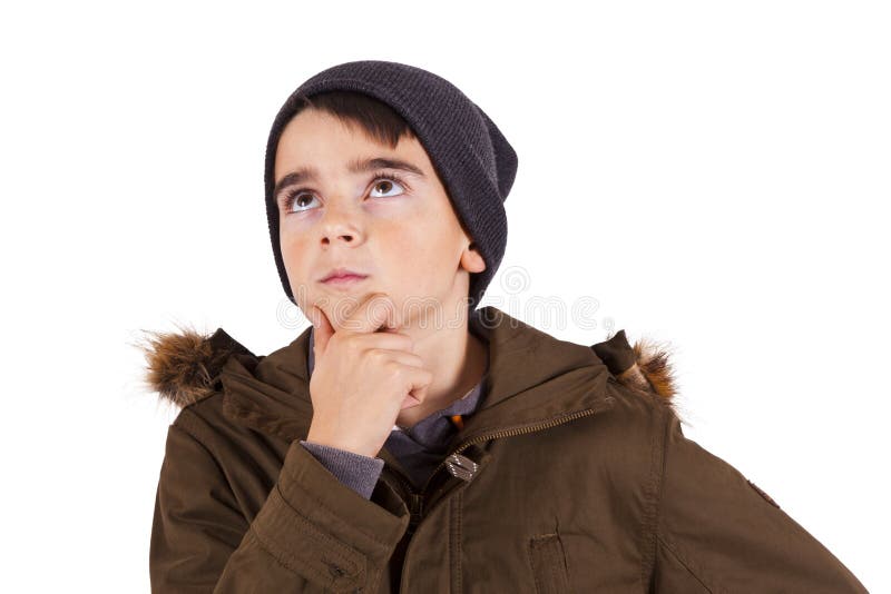 Boy thinking stock image. Image of face, happiness, little - 63644421