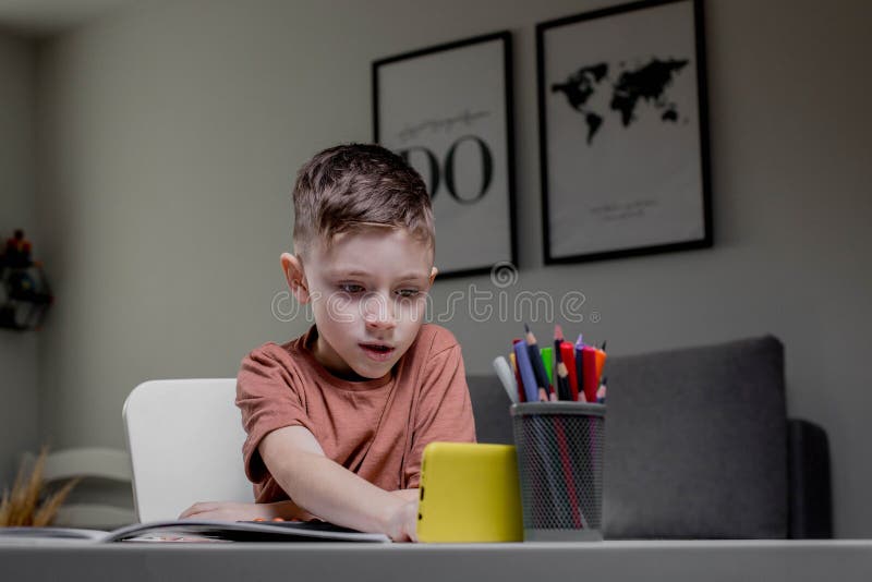 Boy is Thinking about Solving the Problem. Mental Arithmetic Stock ...