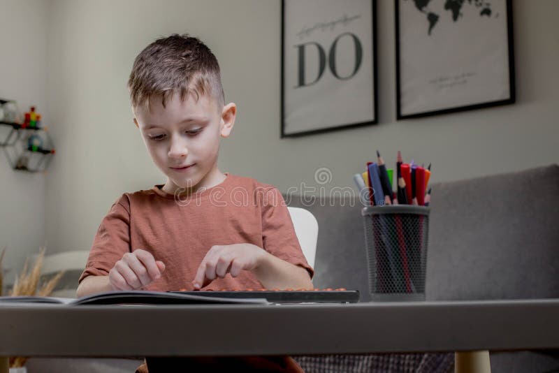 Boy Thinking Solving Problem Mental Arithmetic Adding Numbers Stock ...