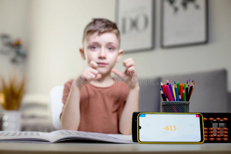 Boy Thinking Solving Problem Mental Arithmetic Adding Numbers Stock ...