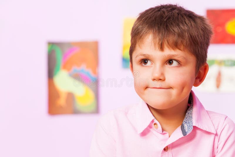 Boy with Thinking Troubled Expression on Face Stock Image - Image of ...