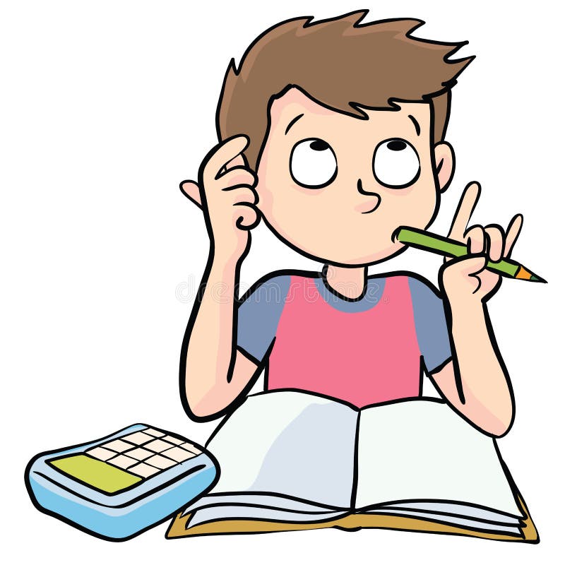 Boy Thinks and Solves a Maths Assignment Stock Vector - Illustration of ...