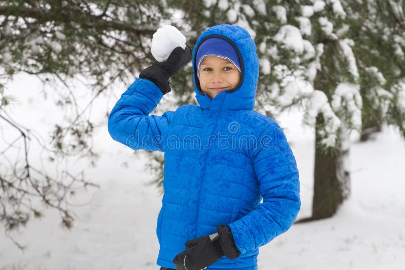 Boy Throw Snowball. Wintertime Fun Stock Photo - Image of happy, child ...