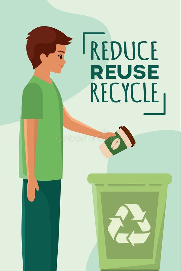 Boy Throwing Cup To Bin. Vector Stock Vector - Illustration of reduce ...