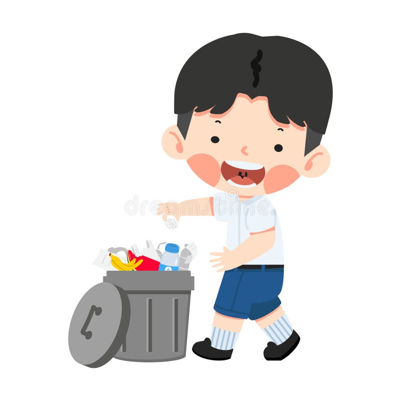 Boy Throwing Garbage into a Trash Can Stock Vector - Illustration of ... Boy Throwing Garbage into a Trash Can Stock Vector - Illustration of ...