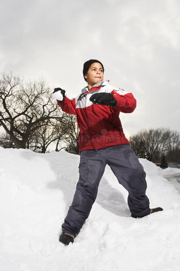 Boy throwing snowball. stock image. Image of action, color - 3420361