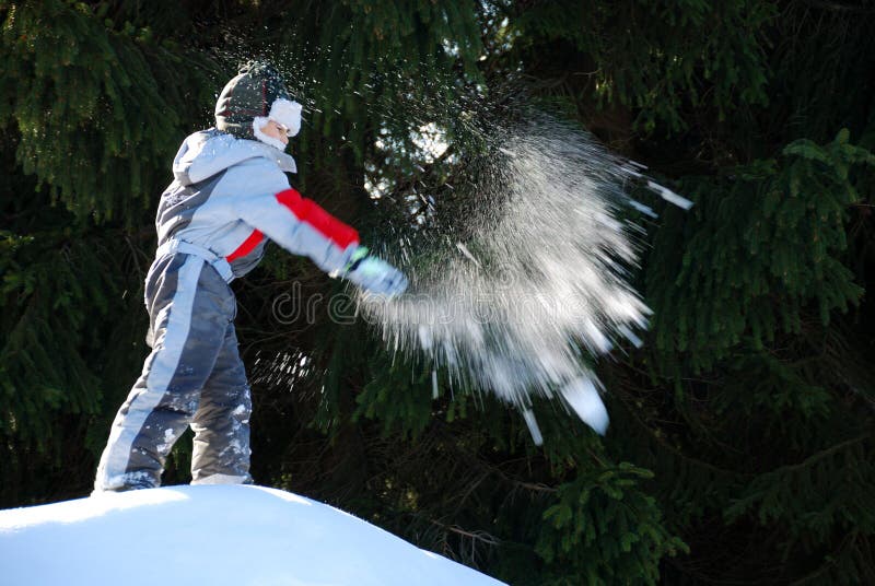 Boy Throwing a Snowball stock image. Image of child, throw - 5213167