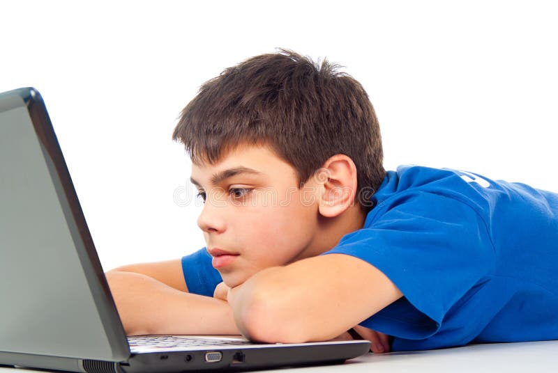 Boy tired for laptop play stock photo. Image of childhood - 30760244