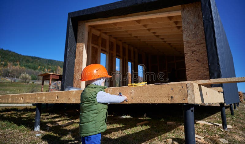Boy Toddler Playing As Builder on Construction Site Stock Photo - Image ...