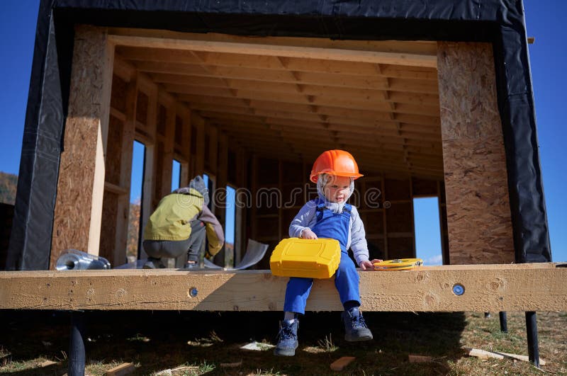 Boy Toddler Playing As Builder on Construction Site Stock Photo - Image ...
