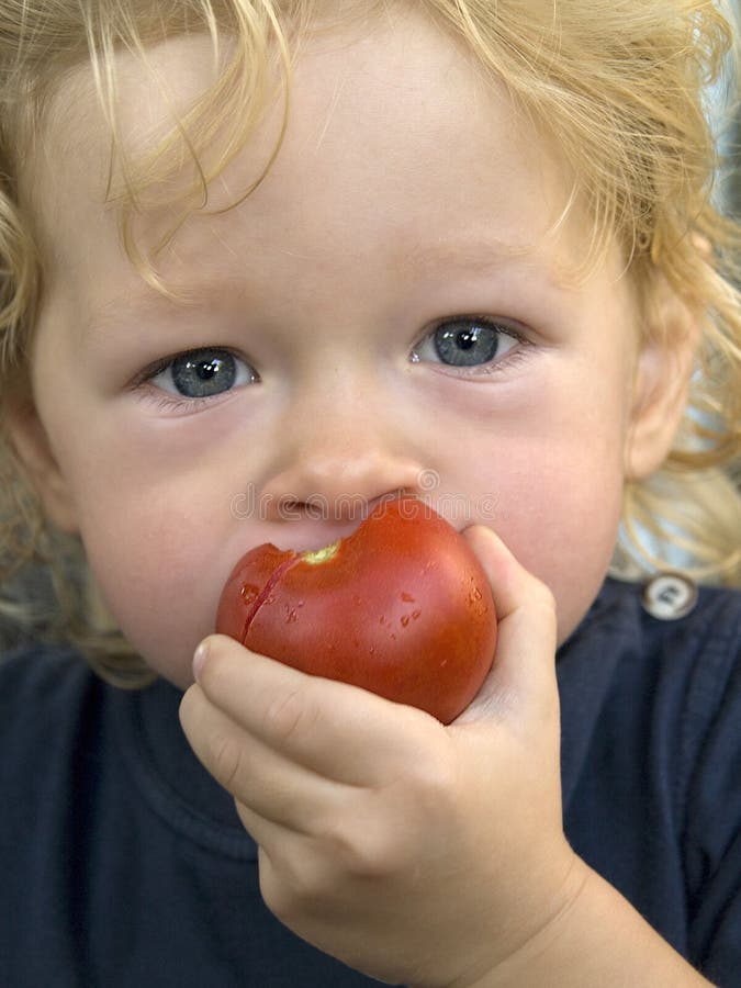 Boy with tomato stock photo. Image of fresh, fruit, taste - 6255184