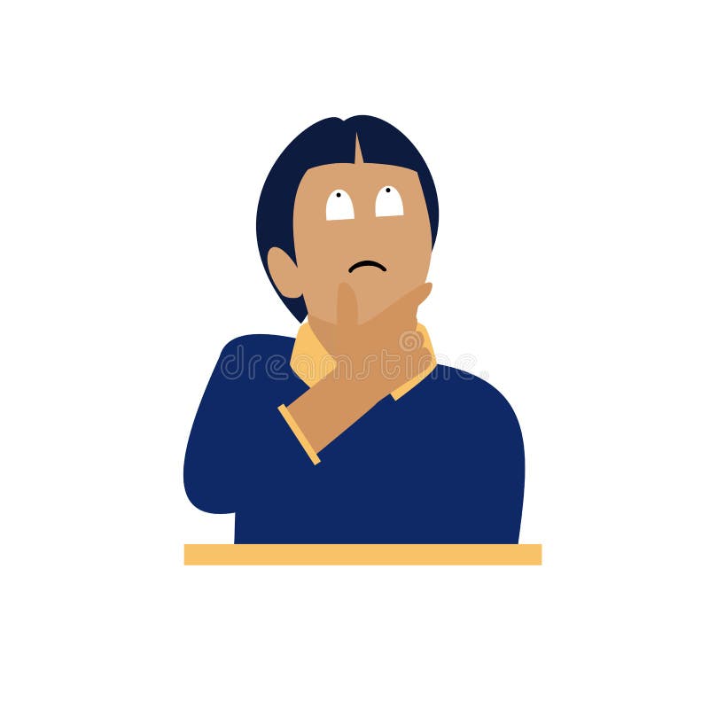 Boy Touching Chin Thinking Something Flat Illustration Vector Stock ...