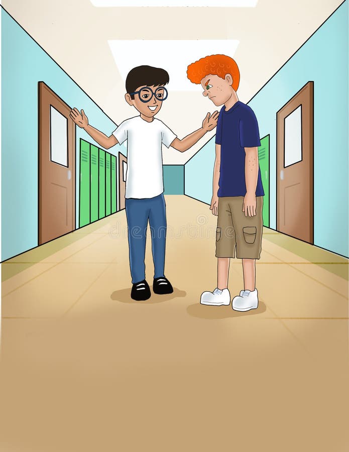 A Boy Touching Her Sad Friend in Front Class Illustration Stock ...