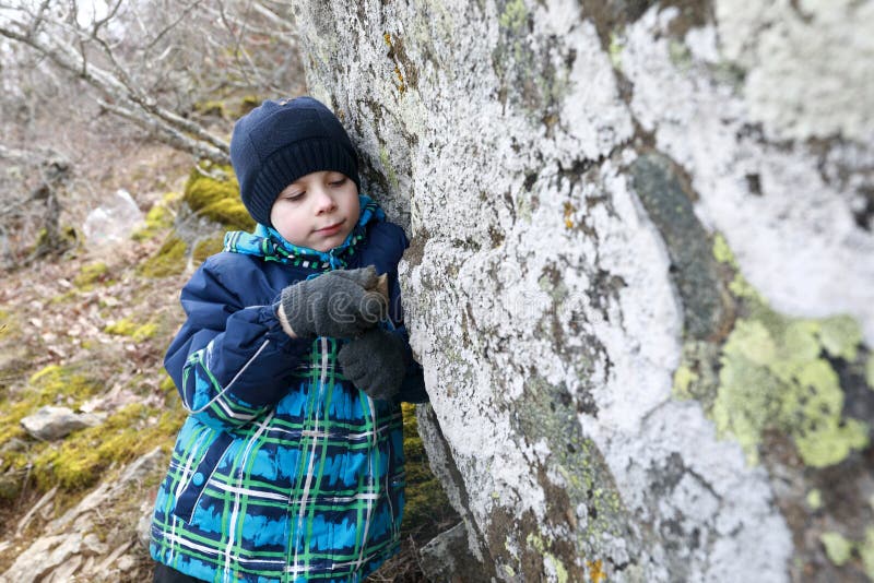 Boy Touching Tree on Bear Mountain Stock Photo - Image of countryside ...