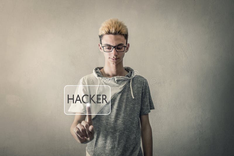 Boy Touching Virtual Screen Hacker Key Stock Photo - Image of social ...