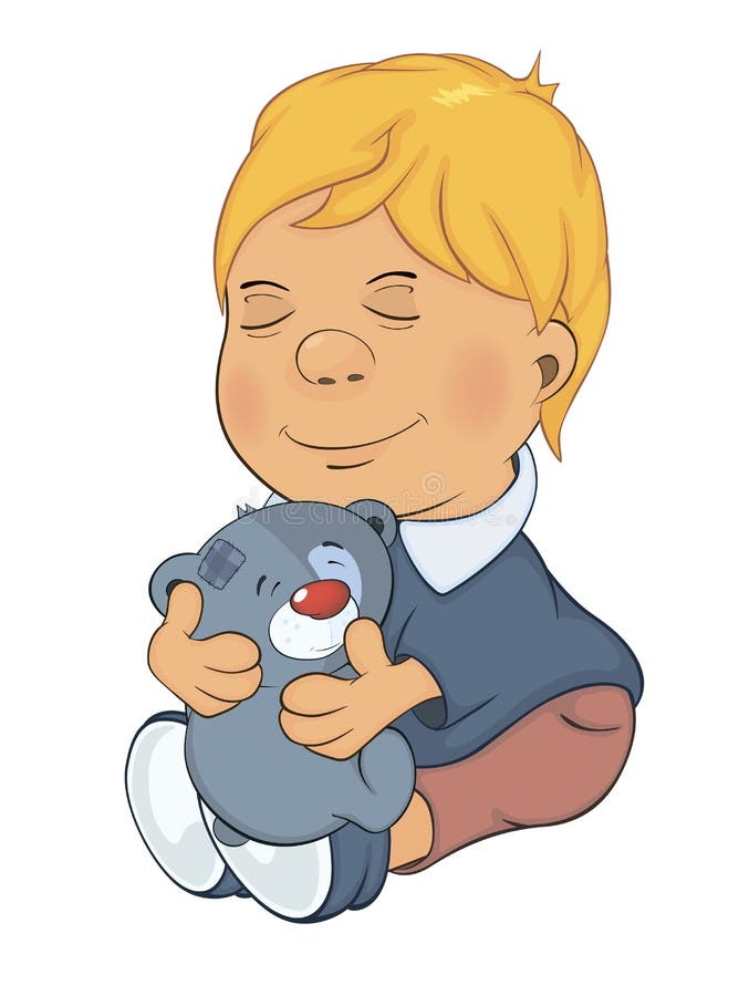 The Boy and Toy Bear Cub Cartoon Stock Vector - Illustration of blue ...