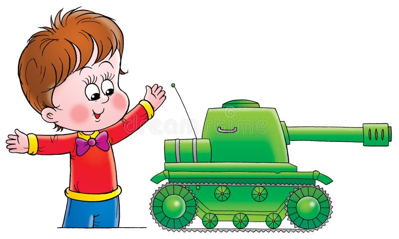 Boy with Toy Tank Illustration Stock Illustration - Illustration of ...