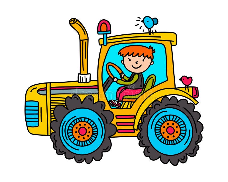A Boy on a Tractor. Cartoon Style. Vector. Stock Vector - Illustration ...