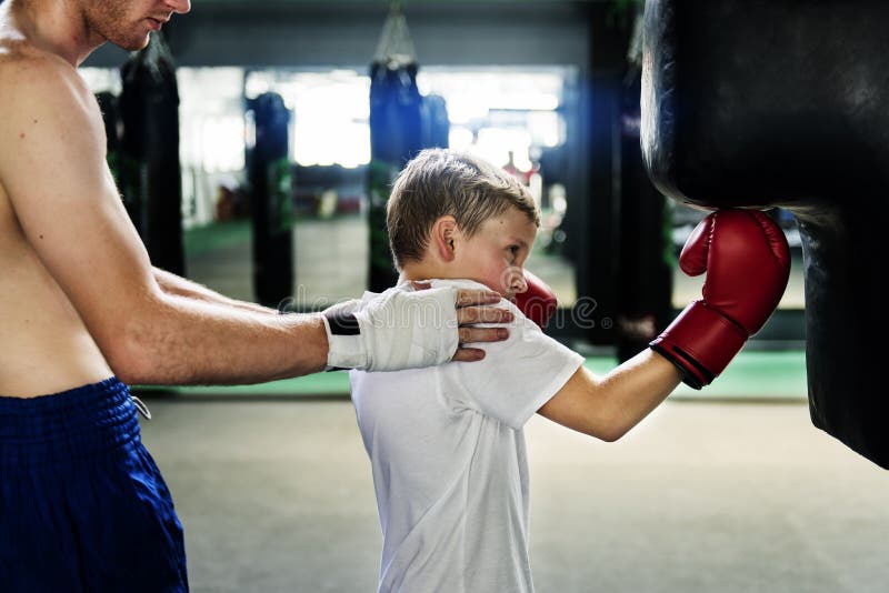 Boy Training Boxing Exercise Movement Concept Stock Image - Image of ...