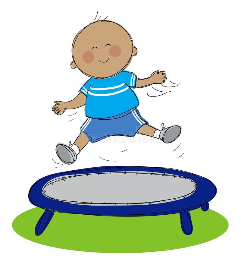 Boy on trampoline stock vector. Illustration of drawing - 34633205