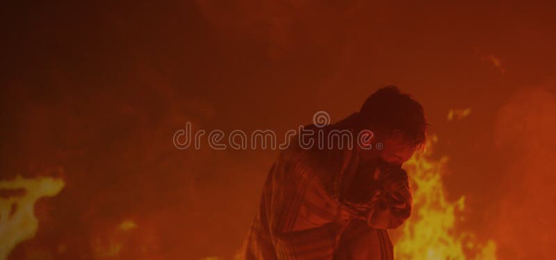 Boy Trapped in Fire Crying for Help Stock Image - Image of fear, help ...