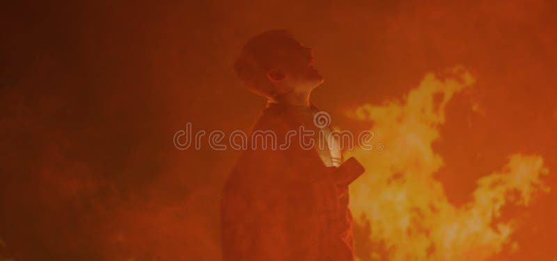 Boy Trapped in Fire Crying for Help Stock Image - Image of fear, help ...