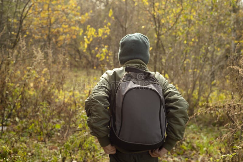 Boy-traveler with a Backpack Stock Image - Image of lush, swamp: 61161809