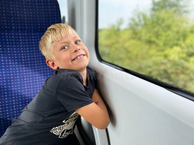 Boy travelling by train stock photo. Image of fast, male - 263488832