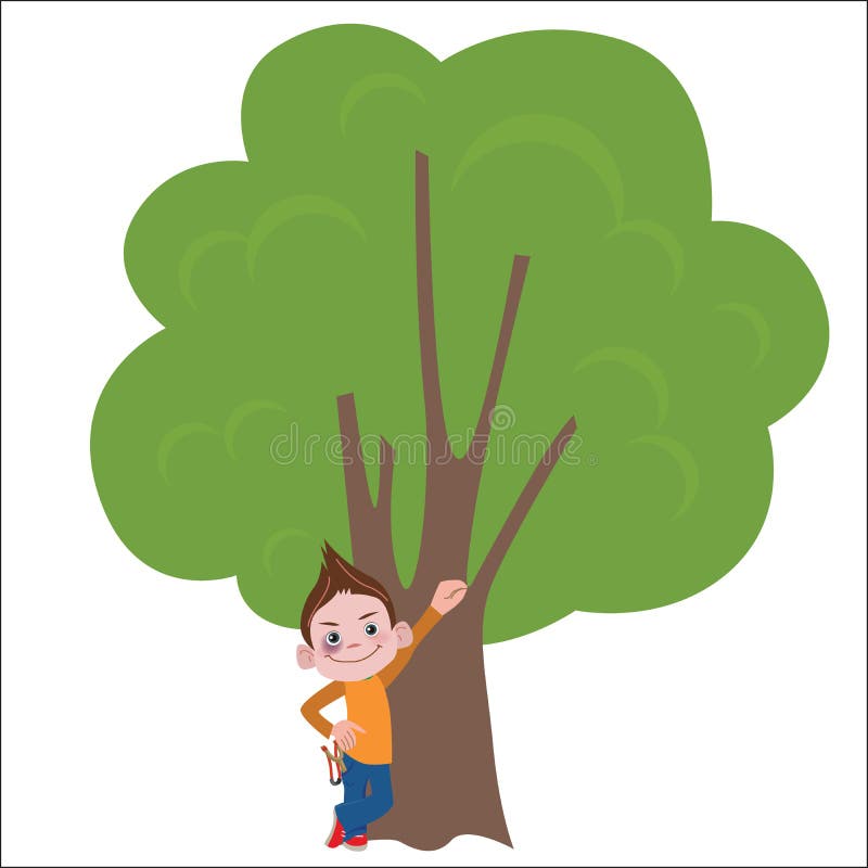 Boy and tree stock vector. Illustration of nature, cartoon - 8766862