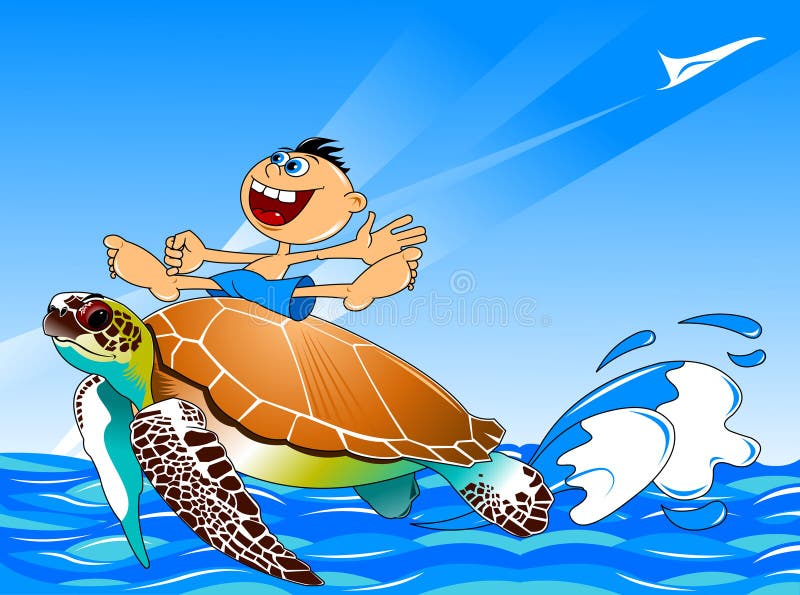 Boy and the turtle stock illustration. Illustration of happy - 85757193