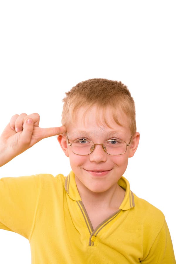 Boy Twist by Finger Near Temple Stock Image - Image of hair, behavior ...
