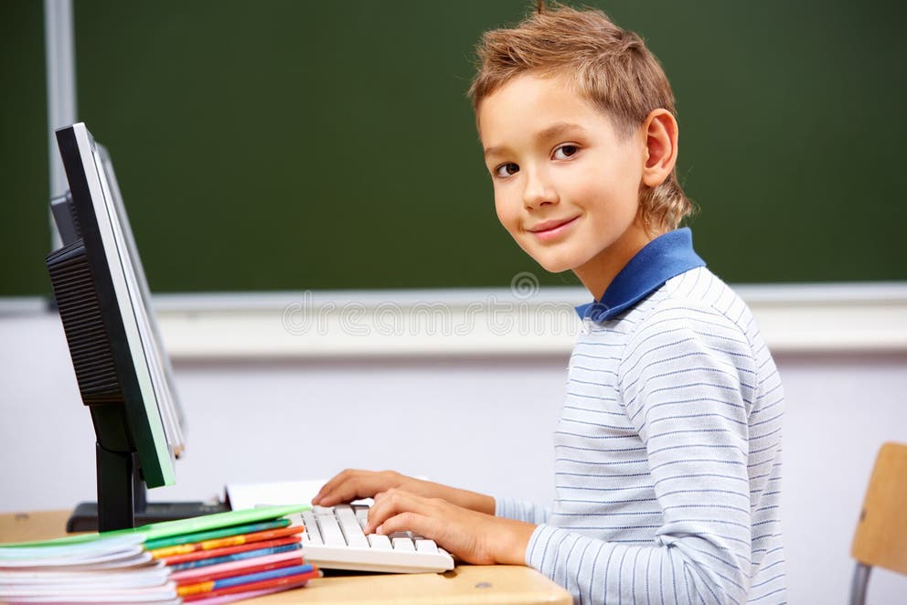 Boy typing stock photo. Image of education, handsome - 16129476