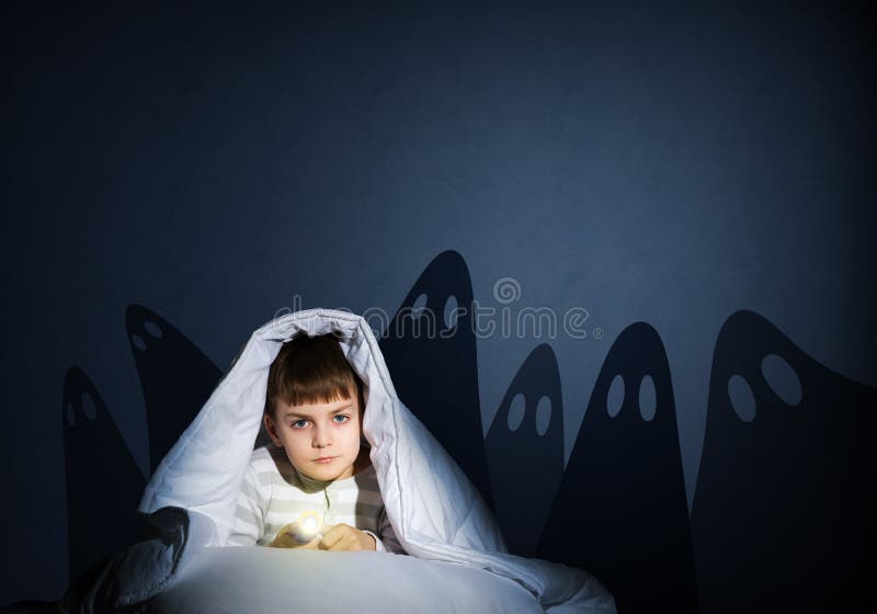 Boy Under the Covers with a Flashlight Stock Image - Image of ...