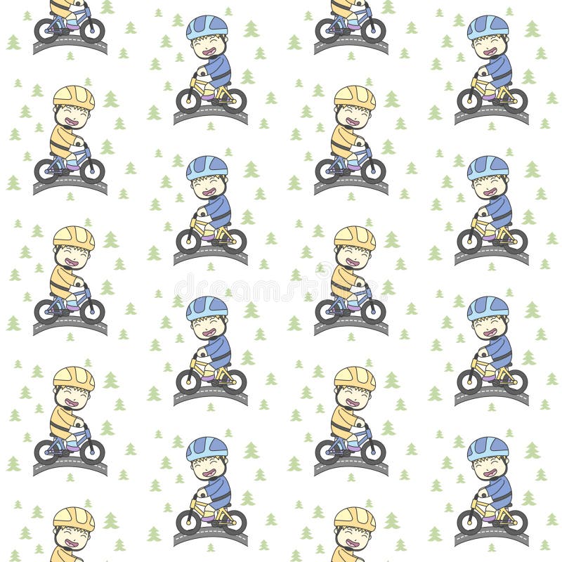 Boy Use Safety Riding for Ride Bike Seamless Pattern Illustration ...