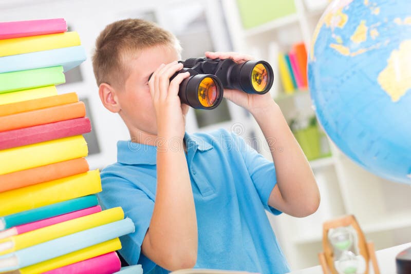 Boy using binoculars stock image. Image of ponder, profile - 33669897