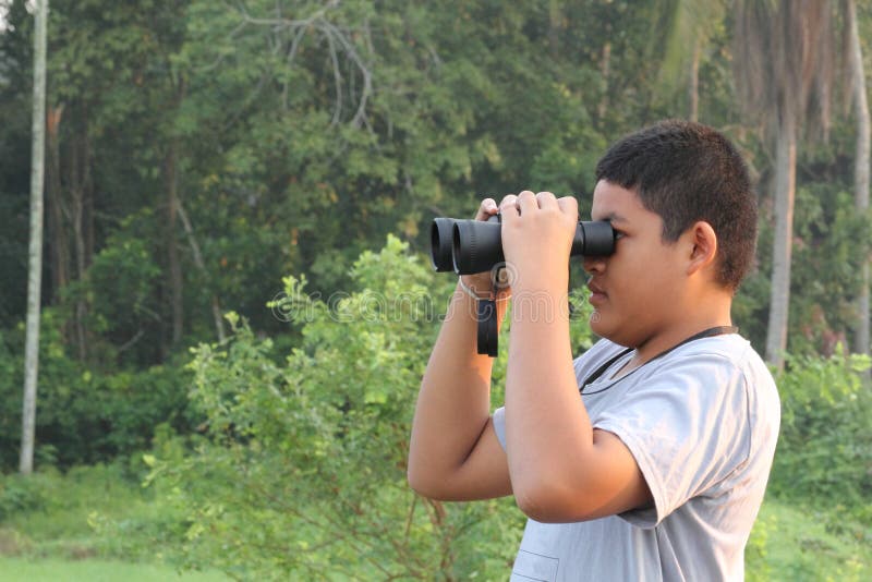 Boy Using Binoculars Looking the Nature Stock Photo - Image of bird ...