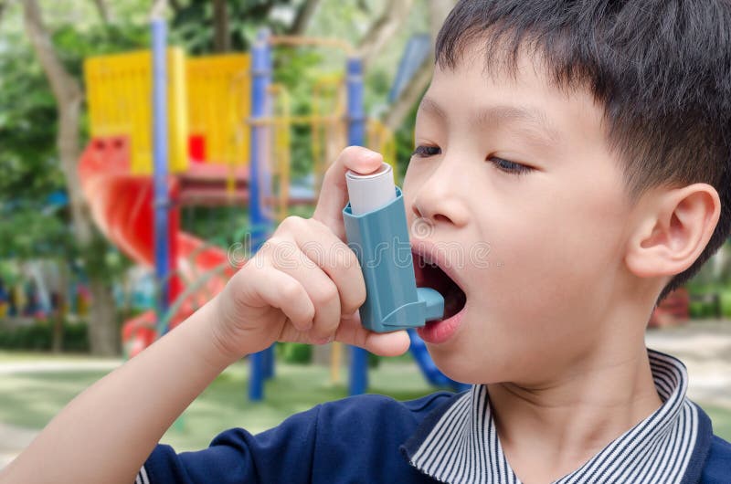 Boy Using Inhaler for Asthma Stock Photo - Image of asthma, little ...