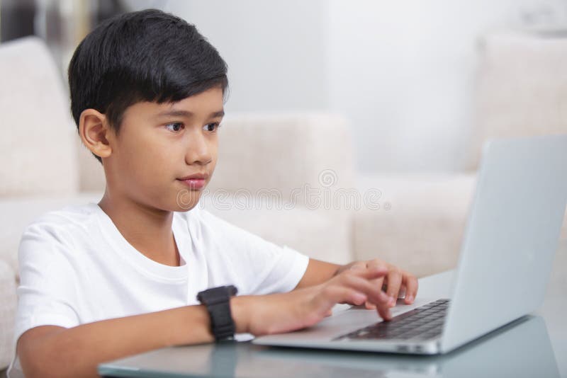 Boy using a laptop stock photo. Image of connection - 183303692