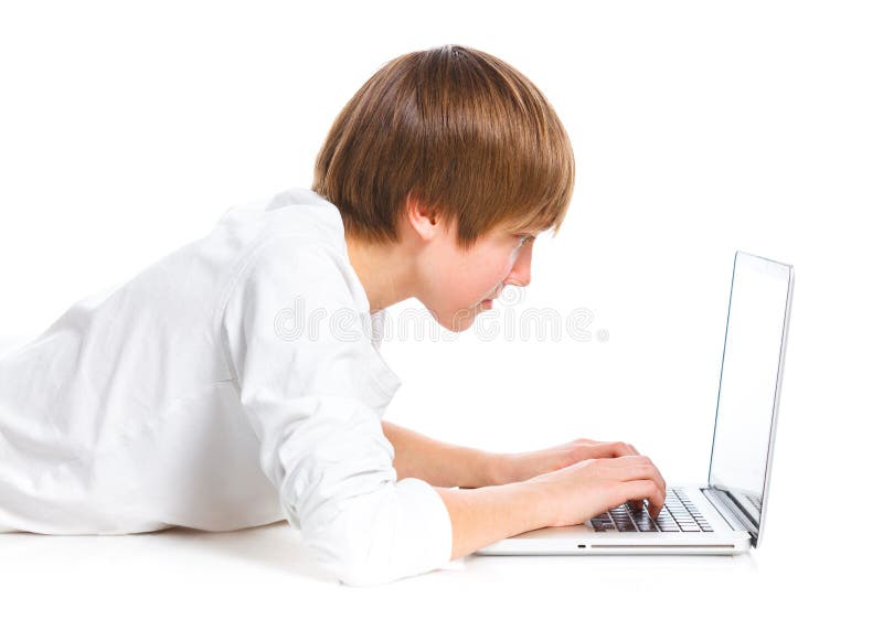 Attractive Teen Boy with Laptop Computer Stock Photo - Image of work ...