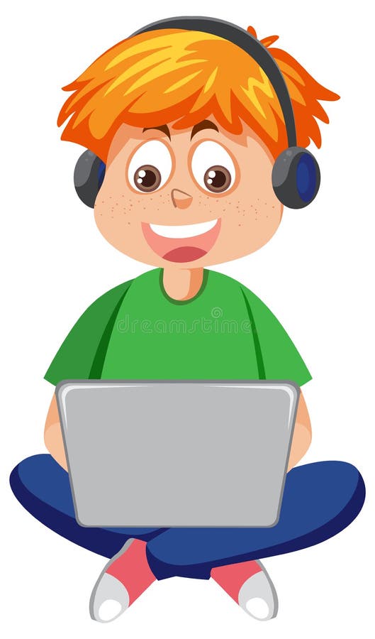 A Boy Using Laptop Cartoon Character Stock Vector - Illustration of ...