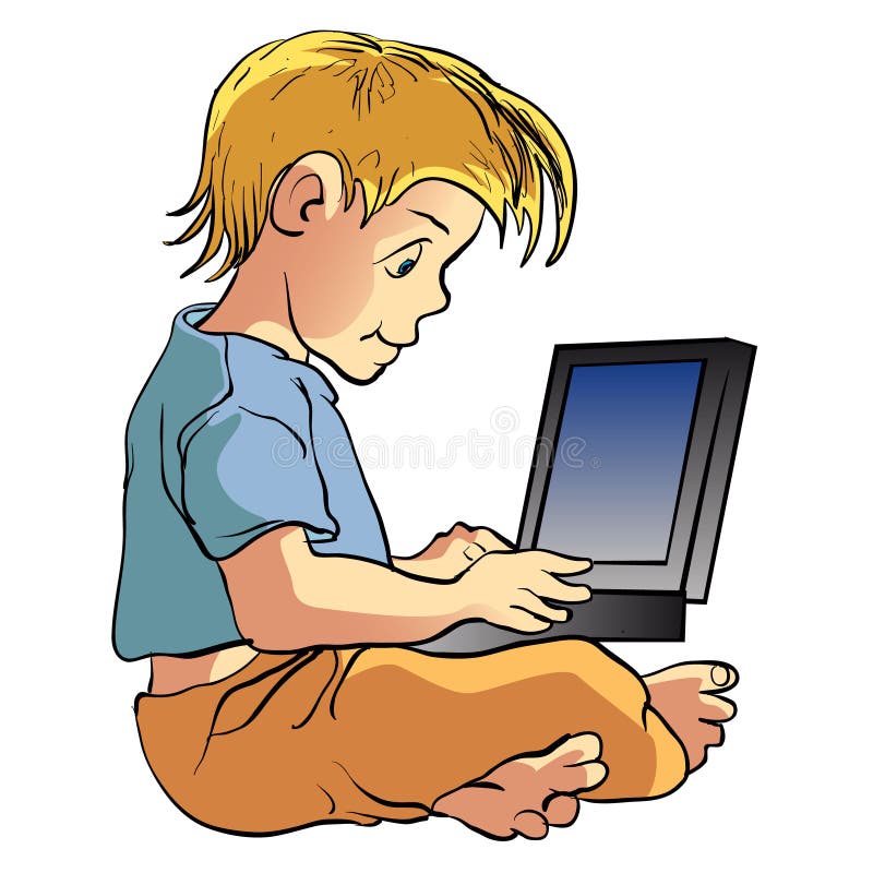 Boy Using Laptop Cartoon Illustration Stock Vector - Illustration of ...