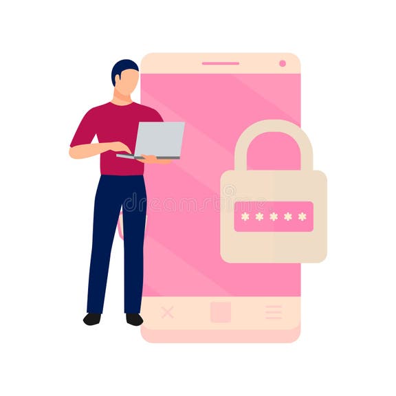 Boy is Using Laptop for Password Stock Illustration - Illustration of ...