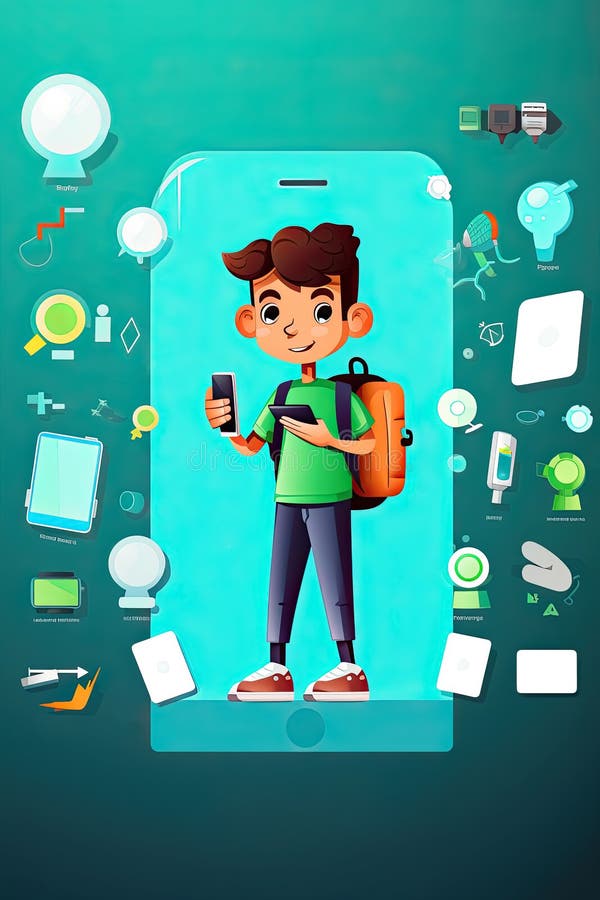 Boy is Using Mobile Phone for High Technology Banner, Poster ...