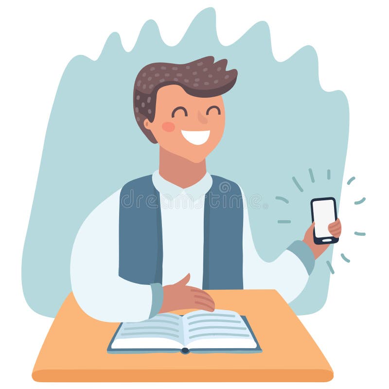 Boy Using Phone Study with Learning Technology. Stock Vector ...